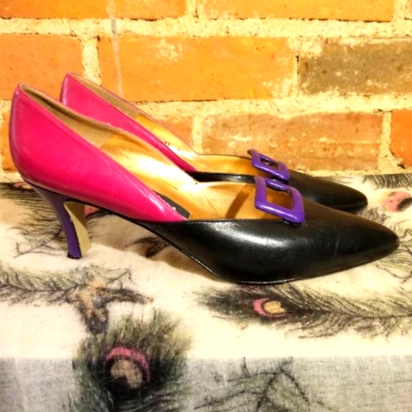 Proxy | Shoes | Vintage Leather Heels 8s Proxy Colorblock Cut Out Retro ...